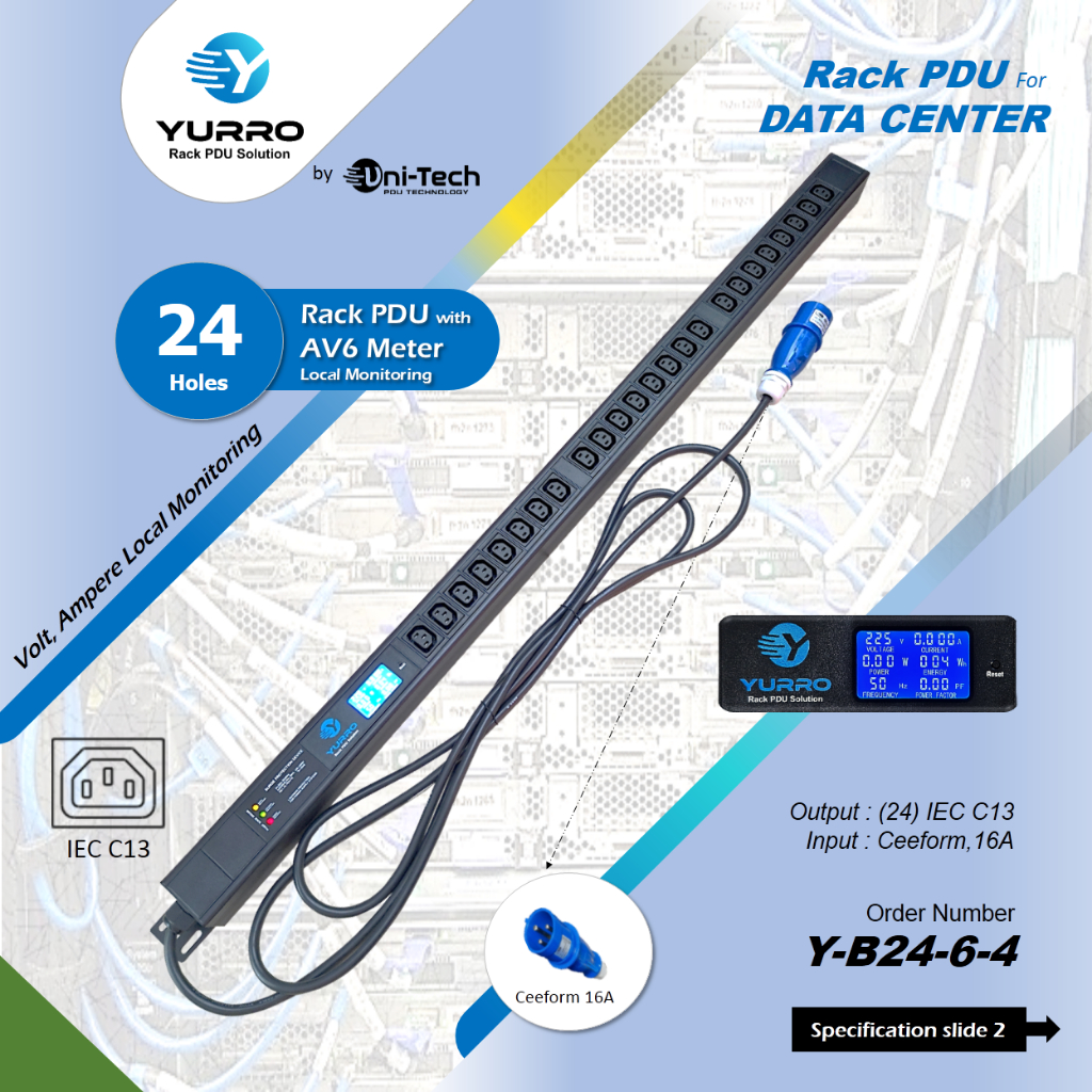 Jual YURRO - Power Distribution Unit 24 Holes PDU IEC C13 with AV6 ...