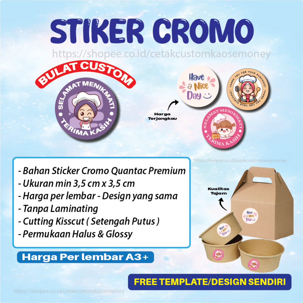 Jual Cetak Stiker Cromo Bulat Logo Label Makanan Custom Chromo A3 ...