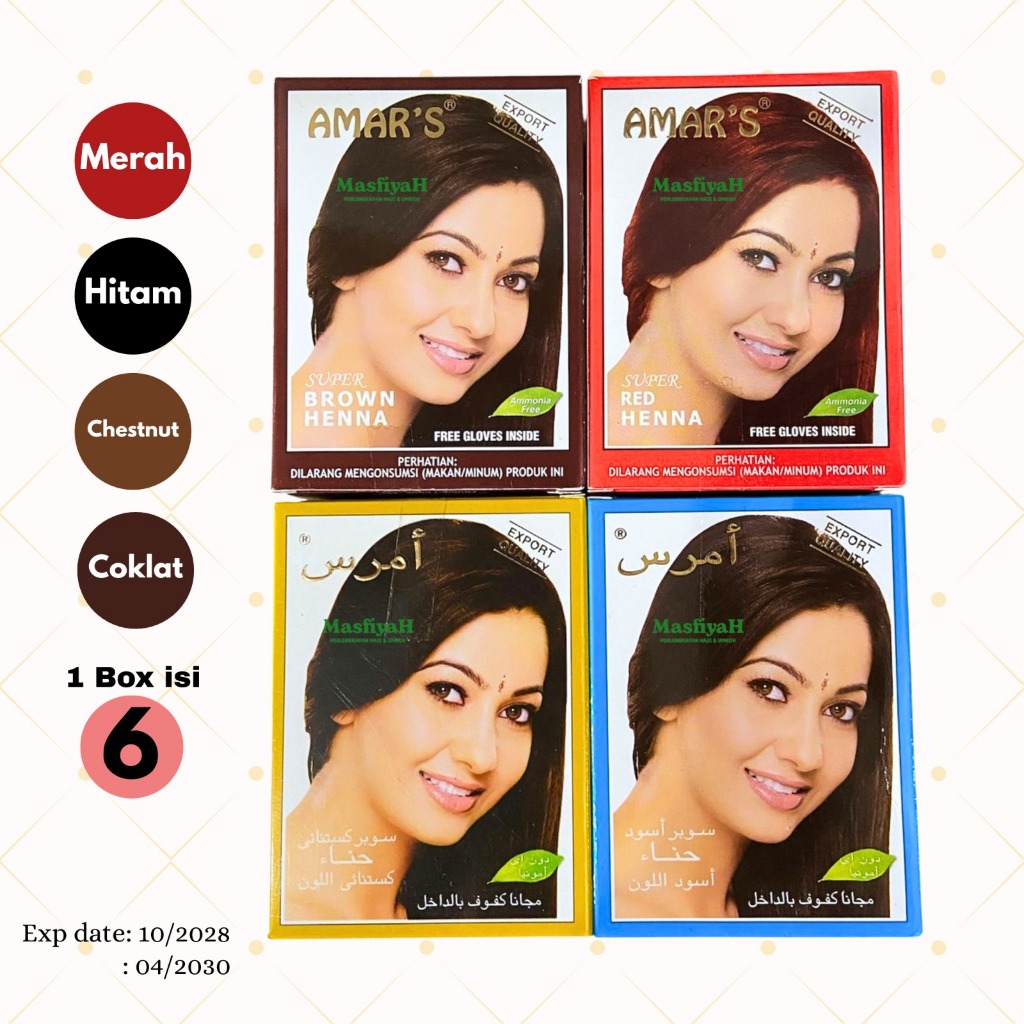 Jual (1BOX/6PCS) Amar's Hena Rambut Hena Rambut Amars 100% Herbal dan ...