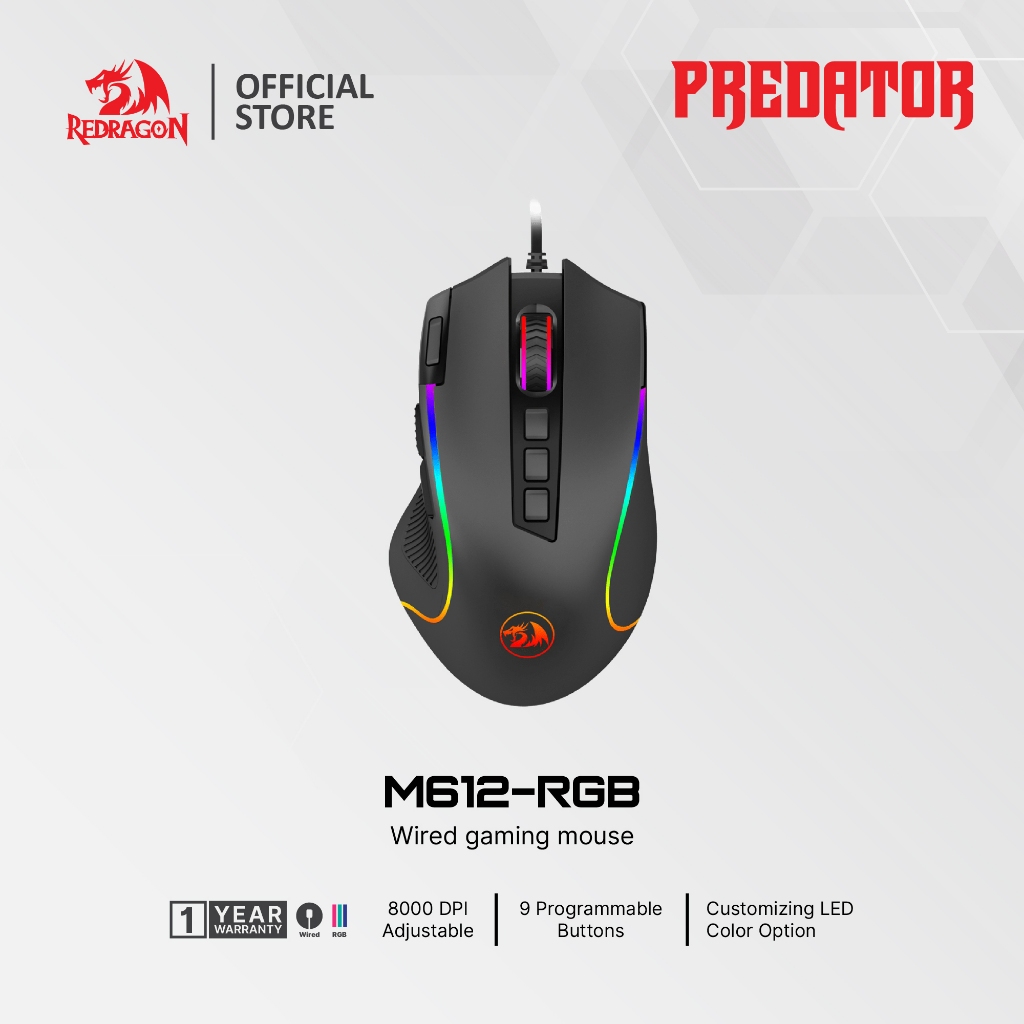 Jual Redragon PREDATOR M612 RGB 8000 DPI Wired Optical Mouse 9 ...