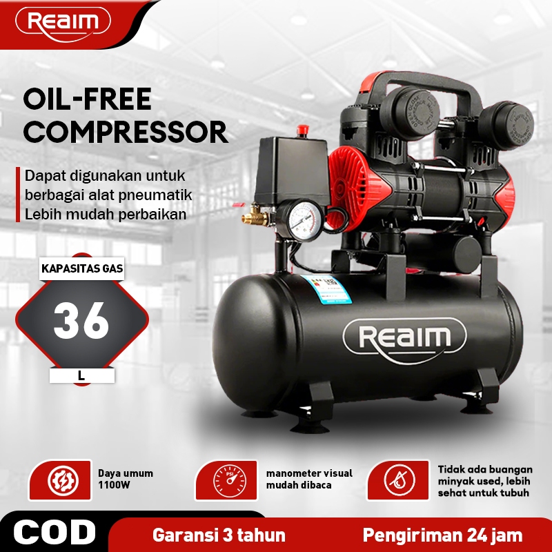 Jual Reaim Kompresor Angin 36L Oilless Listrik 1100W Alat Tekanan Udara ...