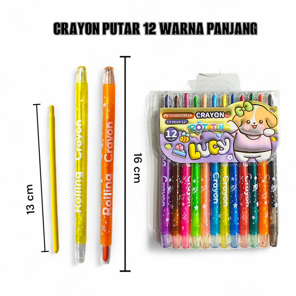 Jual crayon PUTAR 12 warna/krayon PUTAR 12 warna/twist crayon putar ...