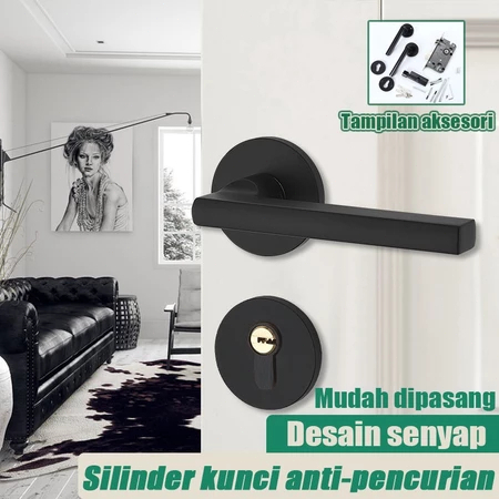 Jual Gagang Pintu Gaya Eropa Hitam Full Set / Kunci Pintu Premium Door ...