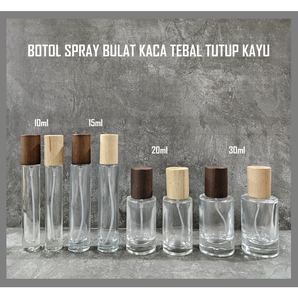 Jual Botol Parfum 30ML Spray Tutup Kayu Kaca Tebal Bulat Clear Refill ...