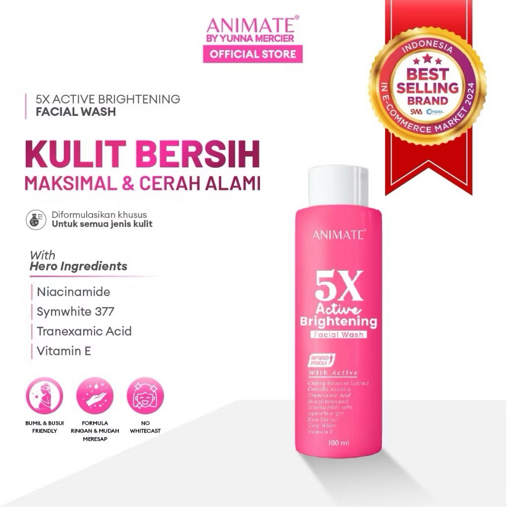 Jual (Facial Wash) Animate 5x Active Brightening Facial Wash 100 ml ANIMATE animate facial wash ...