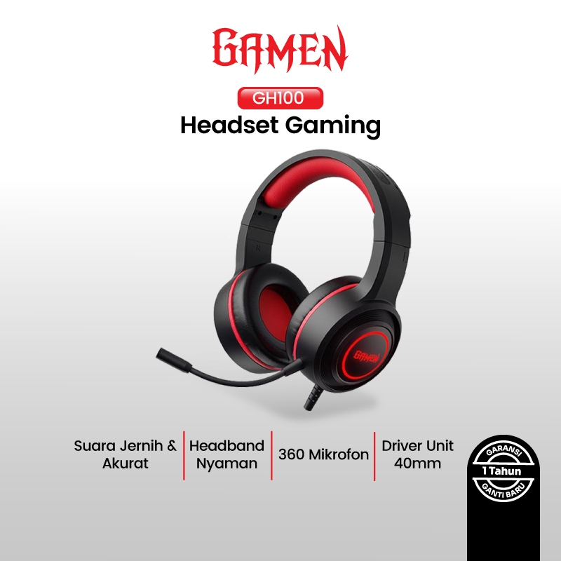 Jual GAMEN Headset Gaming Kabel 40mm Driver 3D Surround Sound GH100 USB ...