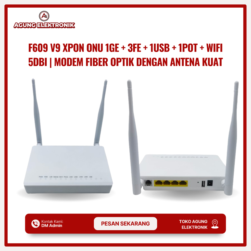 Jual Modem F609 V9 XPON ONU 1GE + 3FE + 1USB + 1POT + WiFi 4dBi | Modem ...