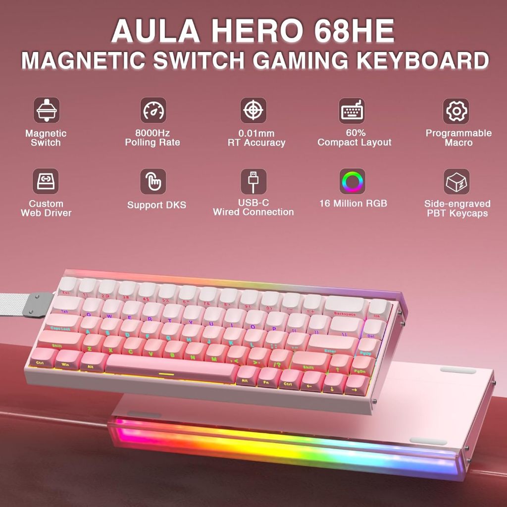 Jual AULA Hero 68 HE 60% Wired Gaming Keyboard Gradient Pink Hall Effect Magnetic Switch ...
