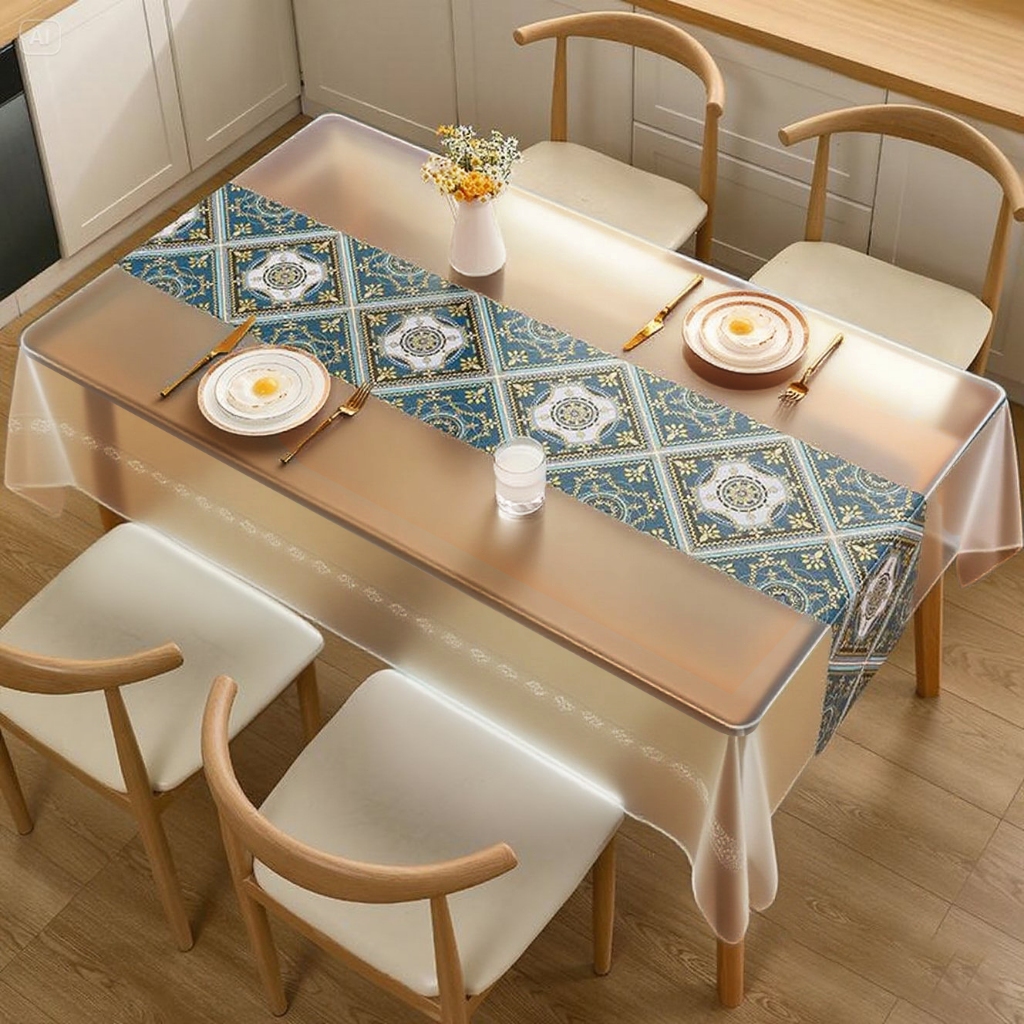 Jual Taplak Meja Anti Air PVC Transparan Plastik Mika Meteran Bening Ukuran 70*140cm Alas Meja ...