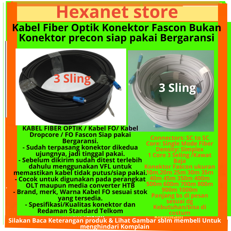 Jual Kabel Fiber Optik Dropcore FTTH Kabel FO Fascon 10m 15m 20m 25m ...