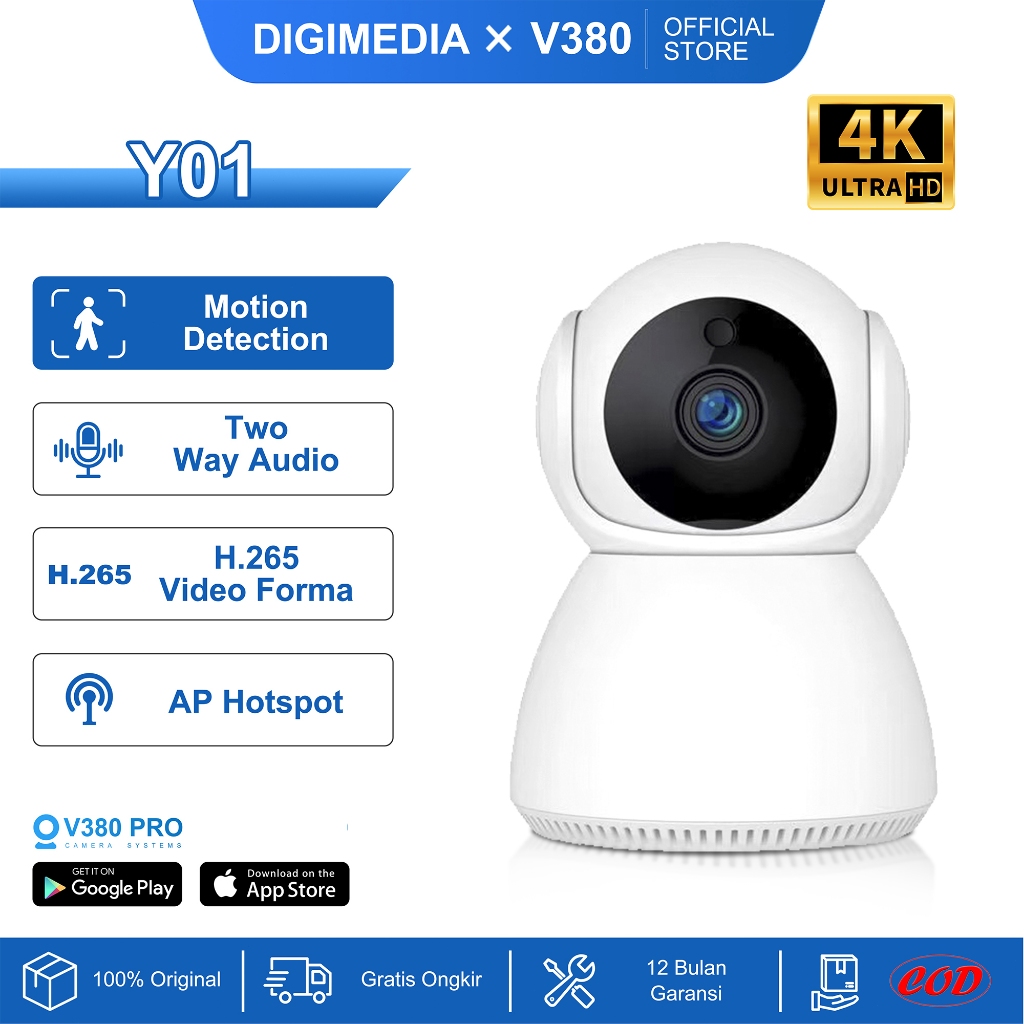 Jual DigiMedia Y01 Smart IP Kamera CCTV wifi 4MP Indoor V380 pro PTZ 360° Jarak Jauh Security ...