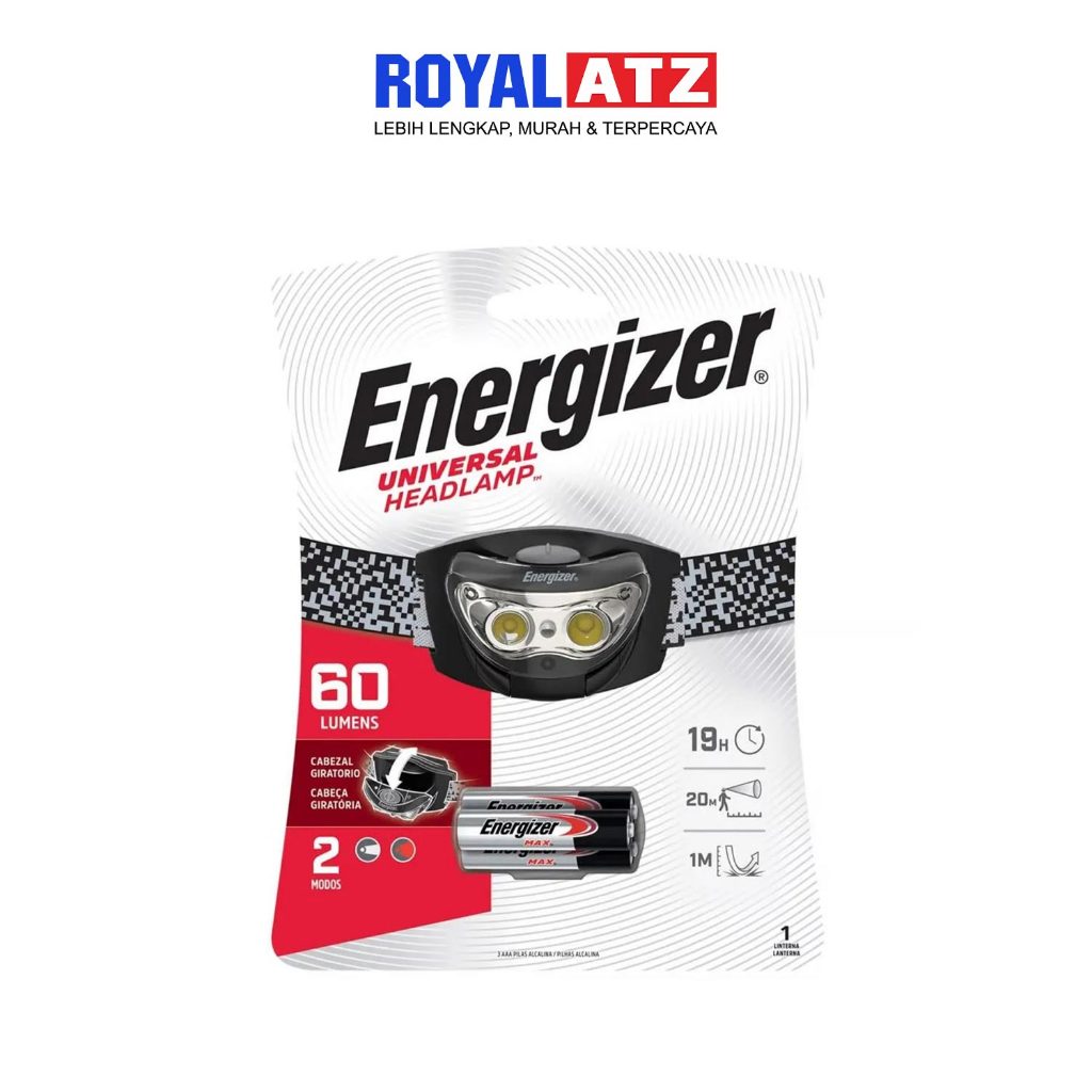 Jual Headlamp Energizer Universal / Senter Kepala HD33A4 60 Lumens ...