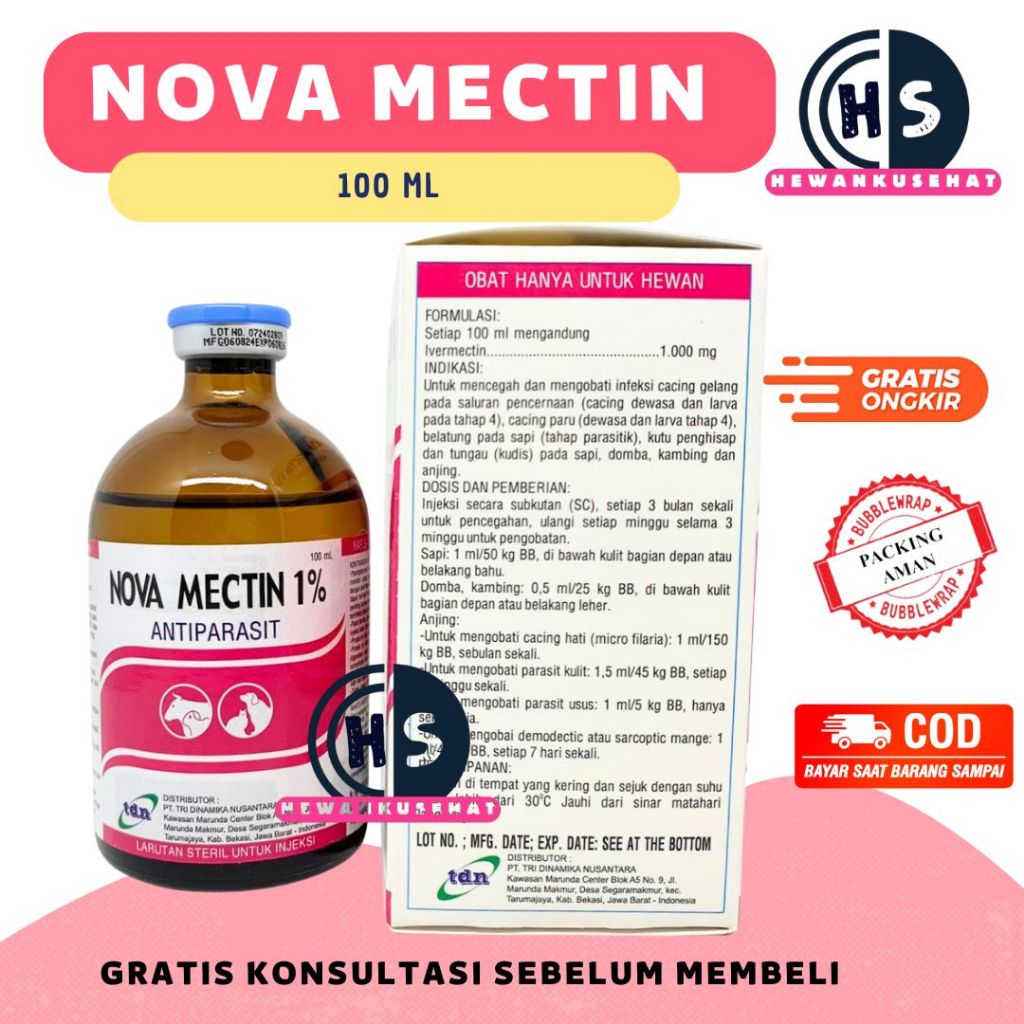 Jual NOVA MECTIN 100ml - Obat Anti Parasit Cacing Gudik Kutu Caplak ...