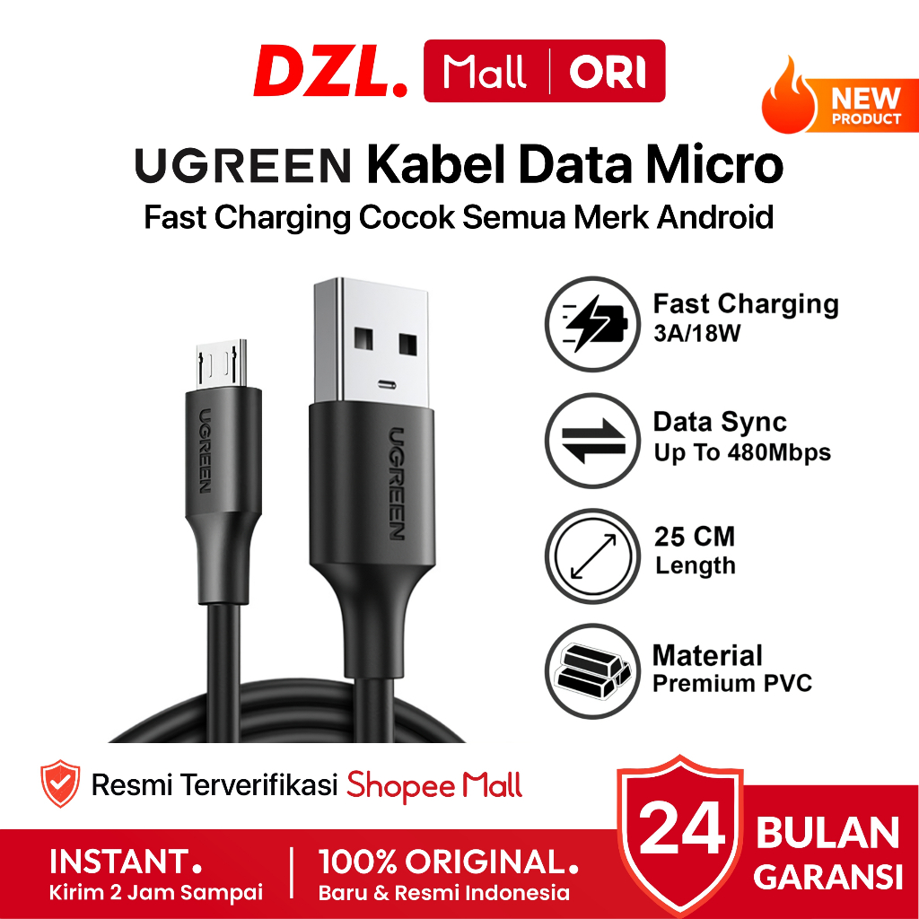 Jual DZL - UGREEN Kabel Data Micro 18W 3A USB Fast Charging Original ...