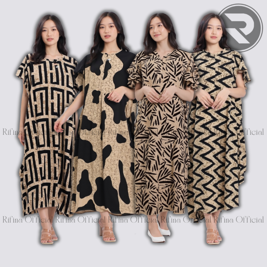 Jual Rifina Store Dilan Daster Lengan Ruffle Motif Busui Friendly Dress ...