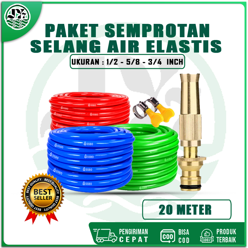 Jual SATU PAKET SEMPROTAN AIR LURUS SELANG AIR 1/2 5/8 3/4 INCH 20 METER 1 ROL SELANG ELASTIS ...