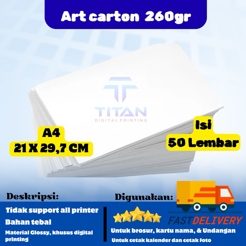 Jual Kertas Art Carton 260 gsm A4 isi 50 lembar / Art Carton 260 gsm ...
