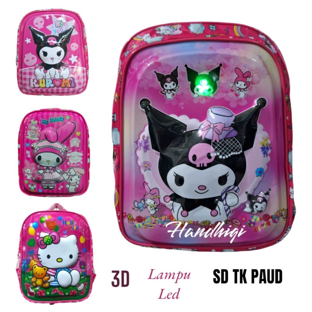 Jual HanDhiQi / KUROMI TAS SEKOLAH ANAK PEREMPUAN 3D LED SD /TK /PAUD LABUBU KARAKTER TIMBUL ...