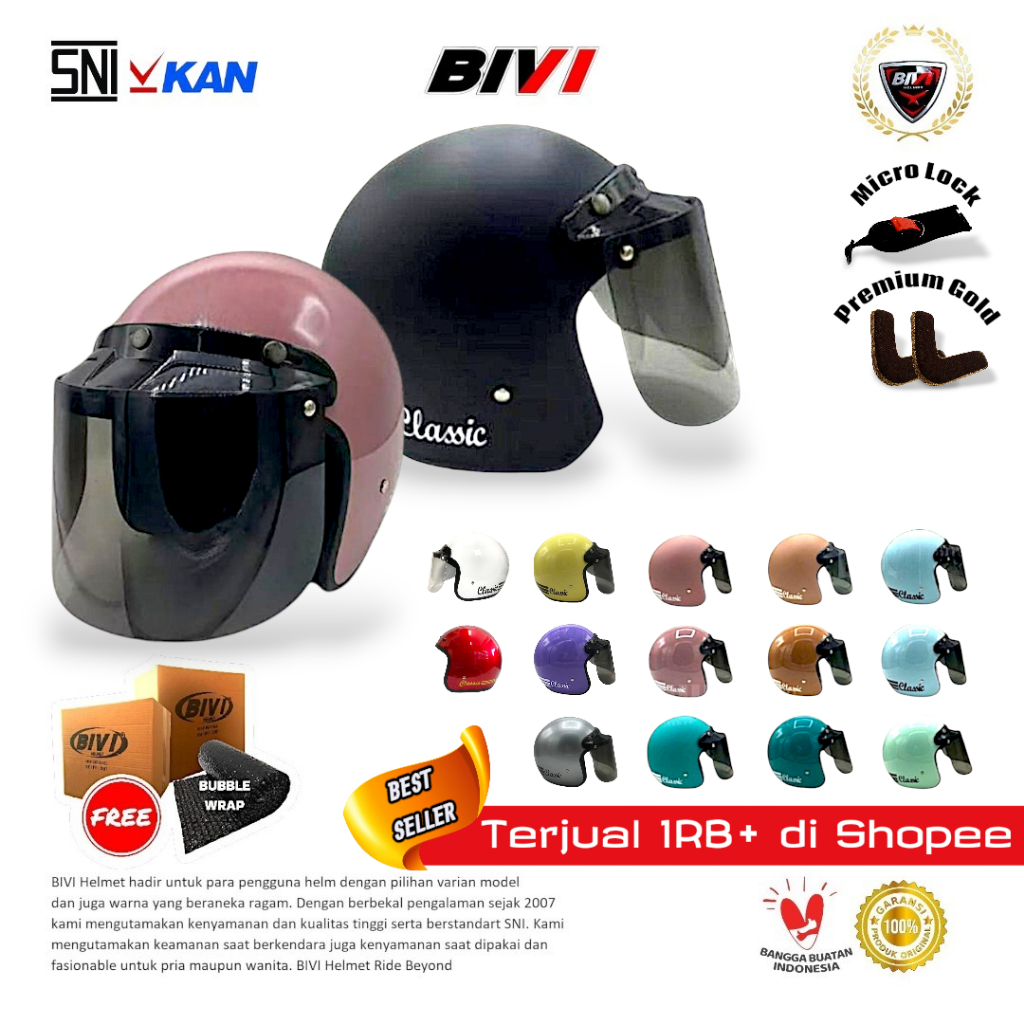 Jual HELM Bogo Classic Bivi SNI Half Face Retro + Kaca Pria Wanita Terlaris | Shopee Indonesia