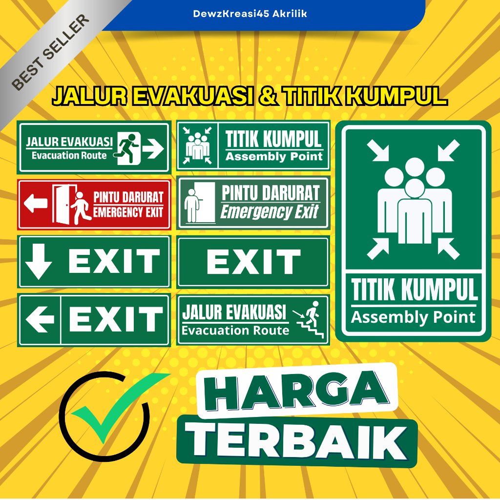 Jual Akrilik Sign Board - Jalur Evakuasi/Titik Kumpul/Emergency Exit | Shopee Indonesia