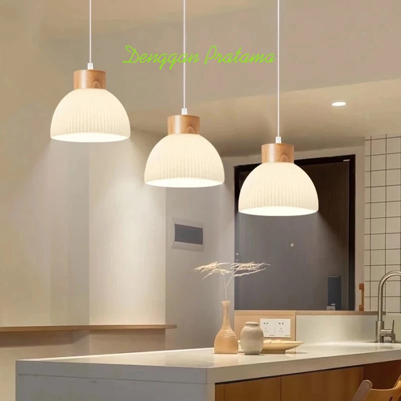 Jual Lampu Gantung Nordik Modern Kap Lampu Kaca Kayu Pendant Light ...