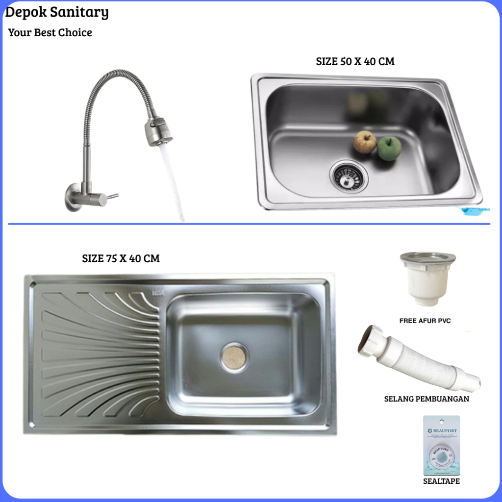 Jual BAK CUCI PIRING KITCHEN SINK STAINLESS STEEL 75X40CM 50X40CM ...