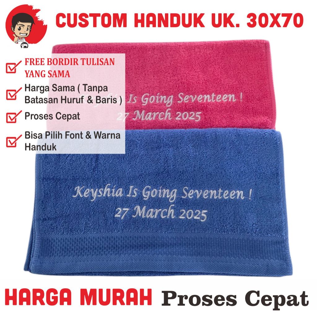 Jual Souvenir Handuk Bordir Custom Nama Ukuran 30 x 70, Tebal Halus ...