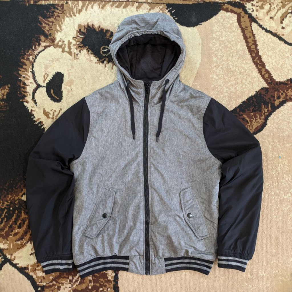 Jual Jaket H&M HnM Divided Varsity Hooded Black Gray Bomber Jacket ...