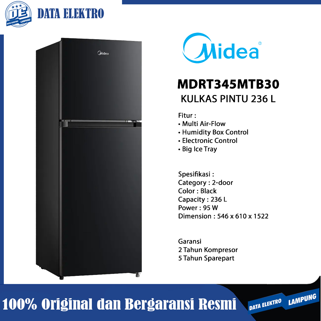 Jual MIDEA KULKAS 2 PINTU MULTI AIR FLOW 236L MDRT345MTB30 Garansi ...