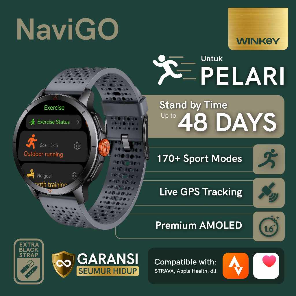 Jual WINKEY Smartwatch NaviGO GPS AMOLED Screen BT Call 5ATM Waterproof ...