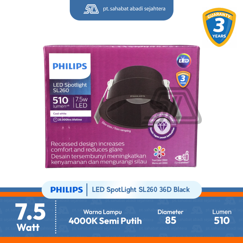 Jual Philips Lampu LED SpotLight SL260 7.5W 36D Black Semi Putih 4000K ...