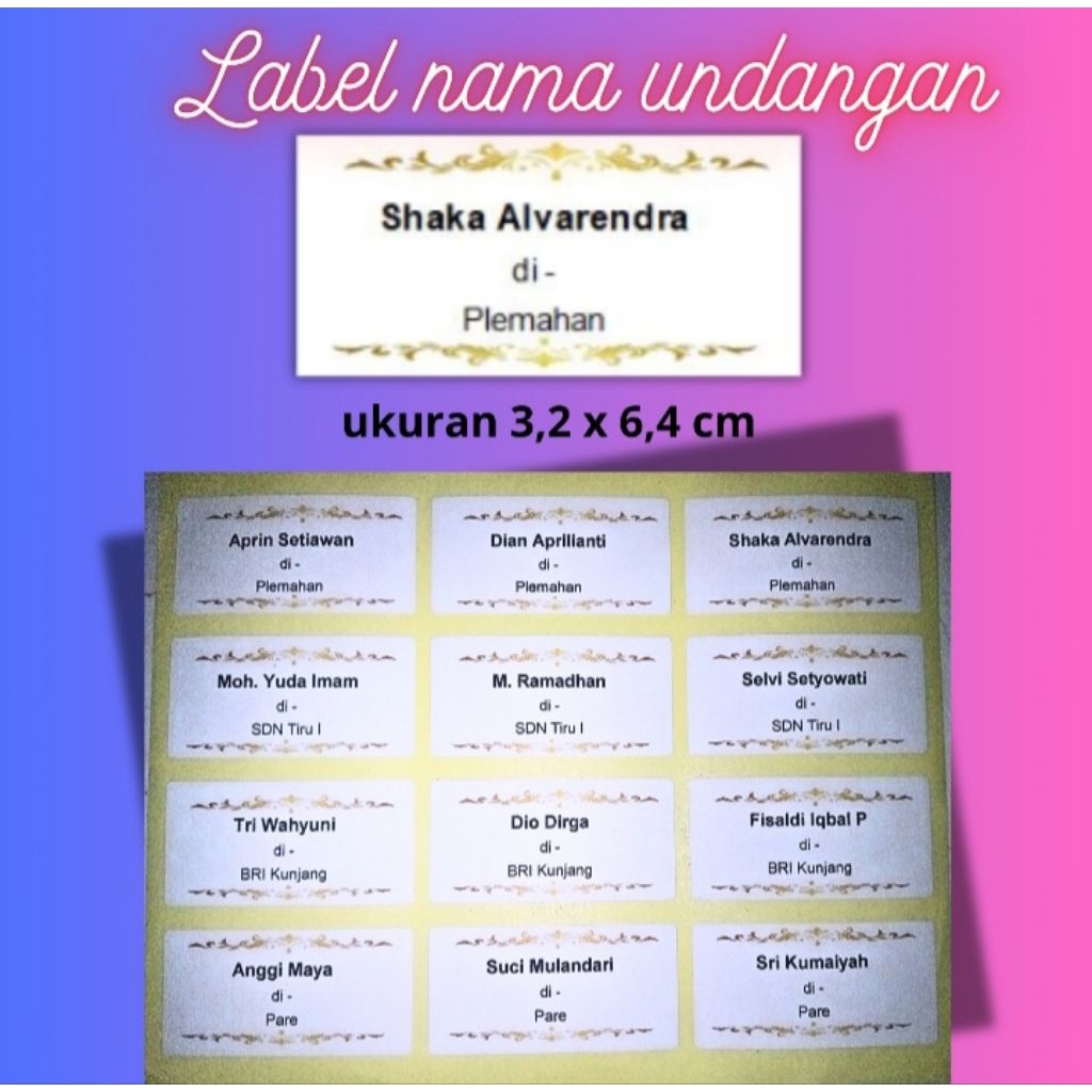 Jual label nama undangan atau stiker nama undangan sudah tercetak nama ...