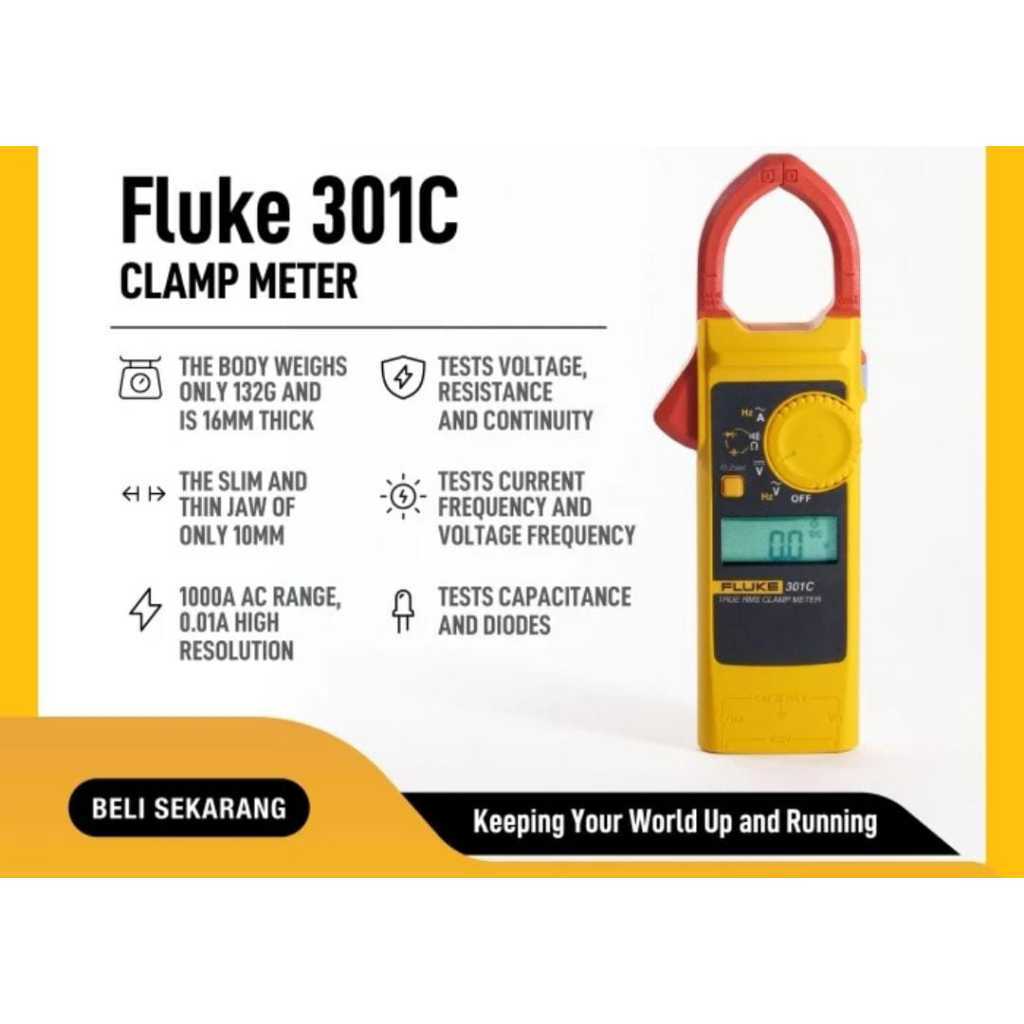 Jual Fluke 301C Clamp Meter Digital True RMS 1000 A Tang Ampere Tester ...