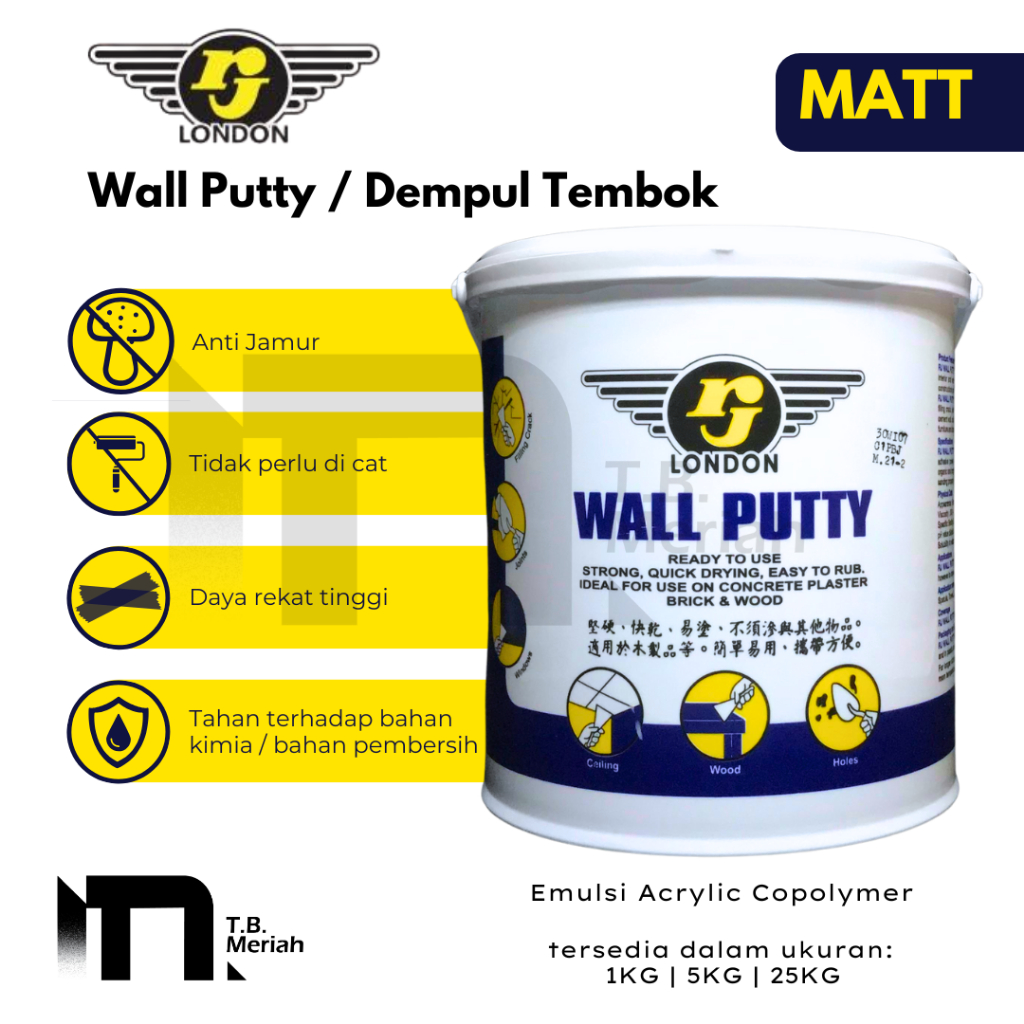 Jual RJ London Wall Putty 25kg - Dempul / Plamir Tembok Interior ...