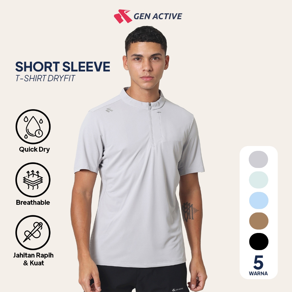 Jual GEN ACTIVE Kaos Olahraga Pria Mockneck Quick Dry Baju Olahraga Dry ...