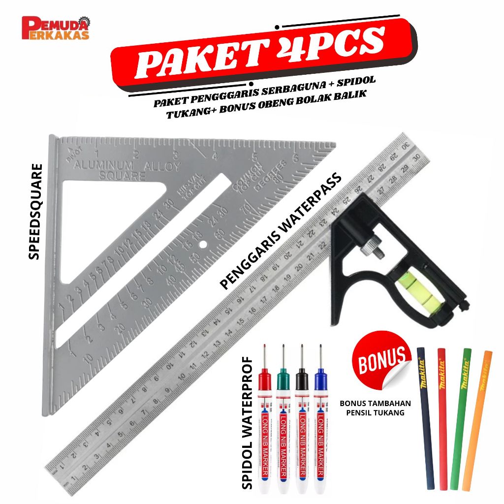 Jual Paket 4 Pcs Penggaris Speed Square 7inch Rafter Square Penggaris ...