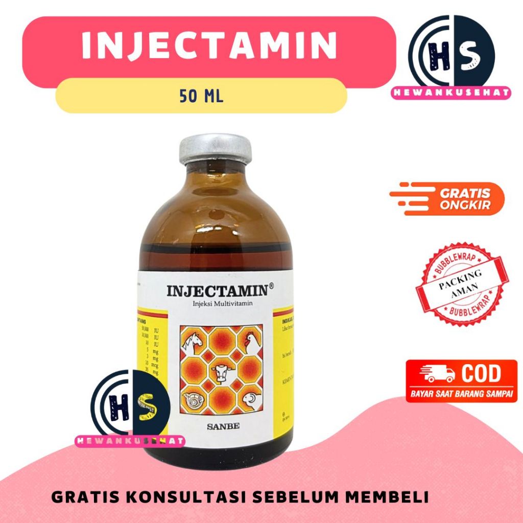 Jual INJECTAMIN 50 ML - SANBE - Multivitamin Dosis Tinggi Untuk Hewan ...