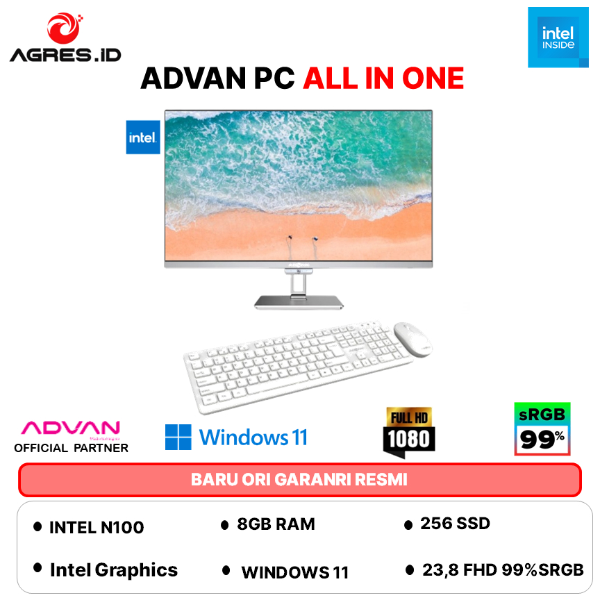 Jual ADVAN PC ALL IN ONE N100 8GB 256GB 23.8FHD W11+OFFICE PERMANEN ...