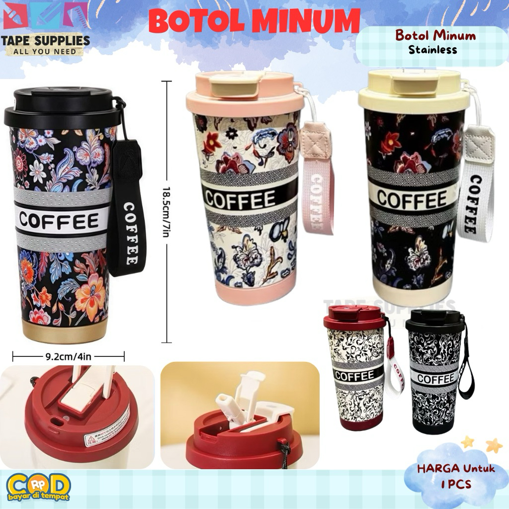 Jual Botol Minum Stainless Motif Bunga 500ml / Tumbler Kopi Travel Mug ...