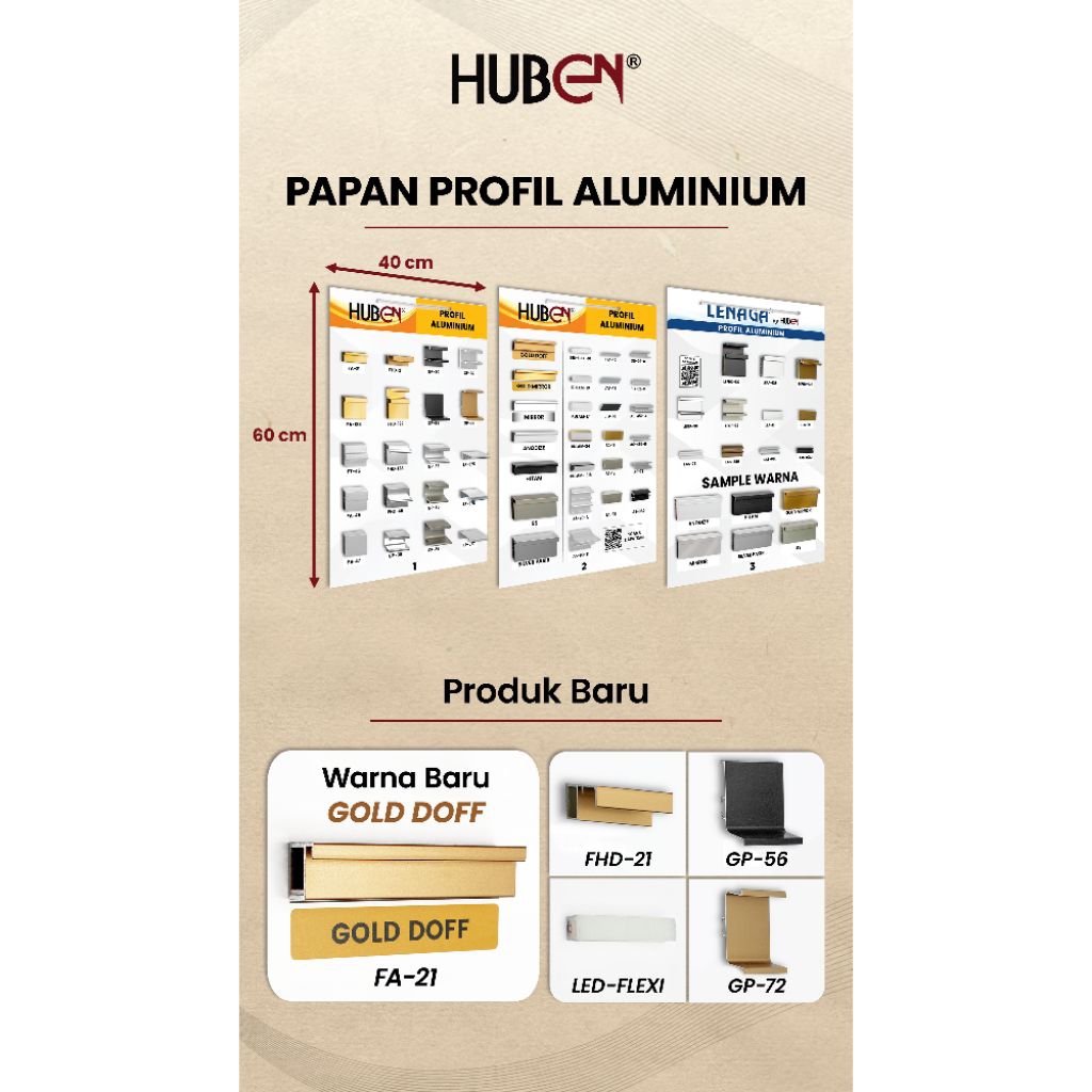 Jual Papan Sample Profil Aluminium Huben Lenaga 1 Set ( 3 pcs) - NEW ...