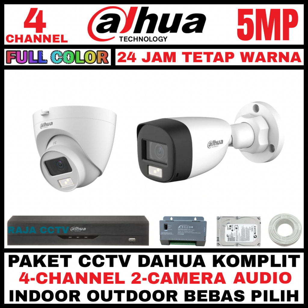Jual PAKET CCTV DAHUA 5MP COLORVU COLORFUL 4 CHANNEL 2 CAMERA TURBO HD ...