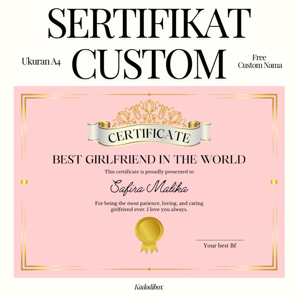 Jual Sertifikat Custom Best Girlfriend Boyfriend Hadiah Anniversary ...