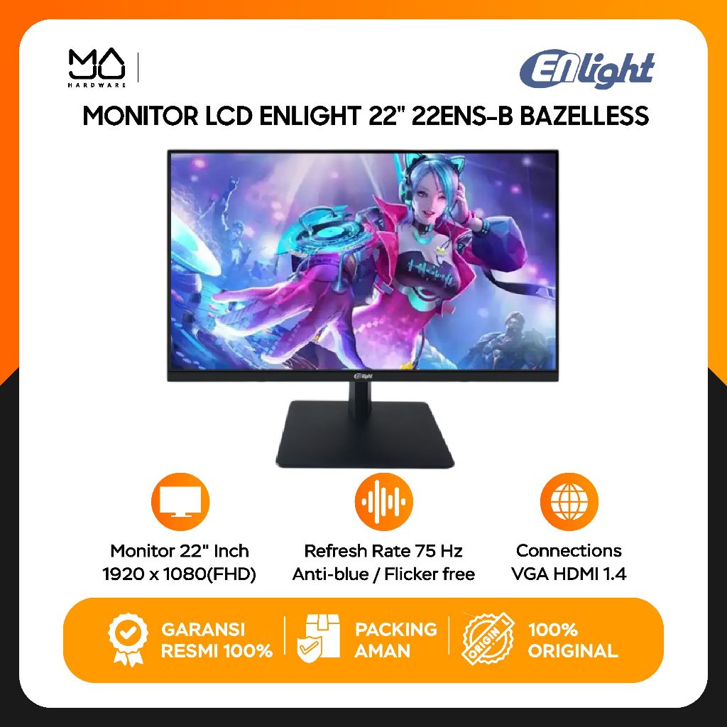 Jual Monitor ENLIGHT 22ENS-B 22″ VA FHD 2ms 75Hz Frameless Design ...