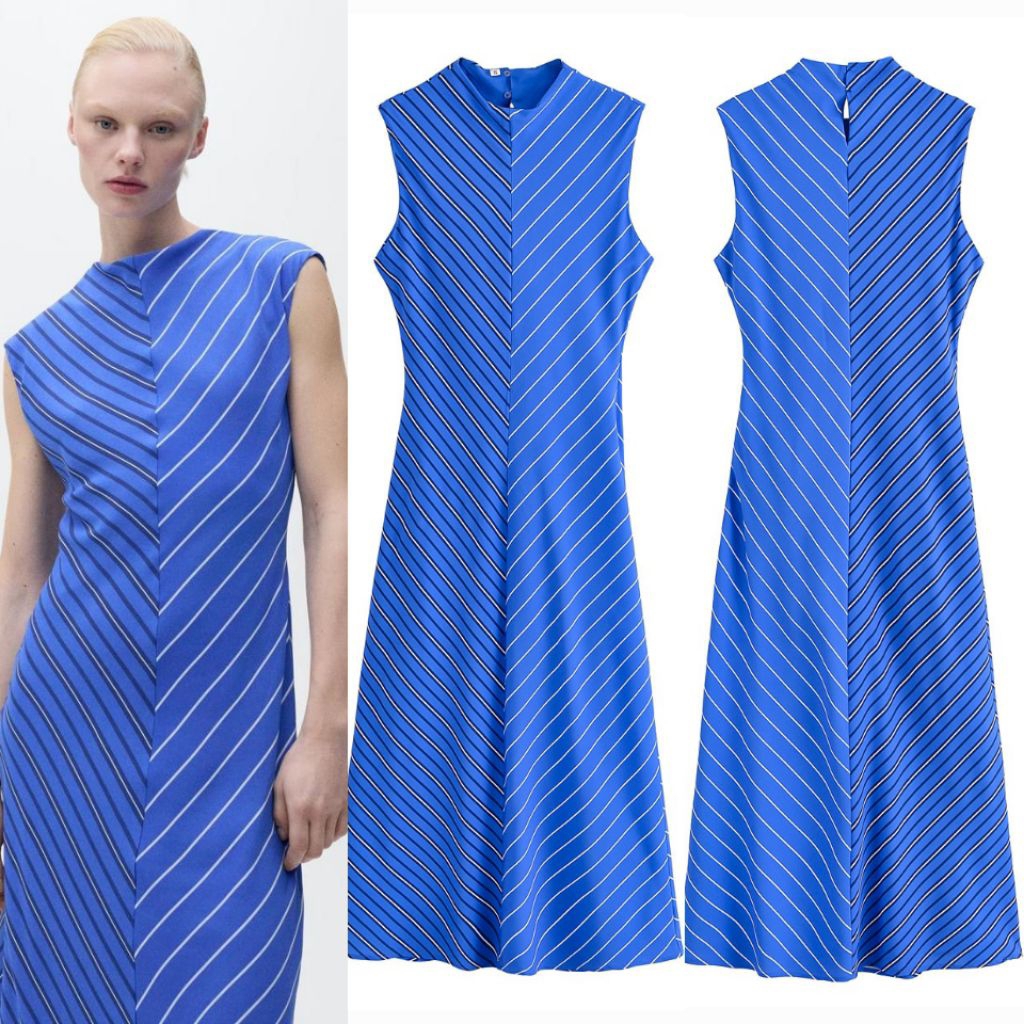 Jual Blue Stripe Long Dress 78155 (MZ) | Shopee Indonesia