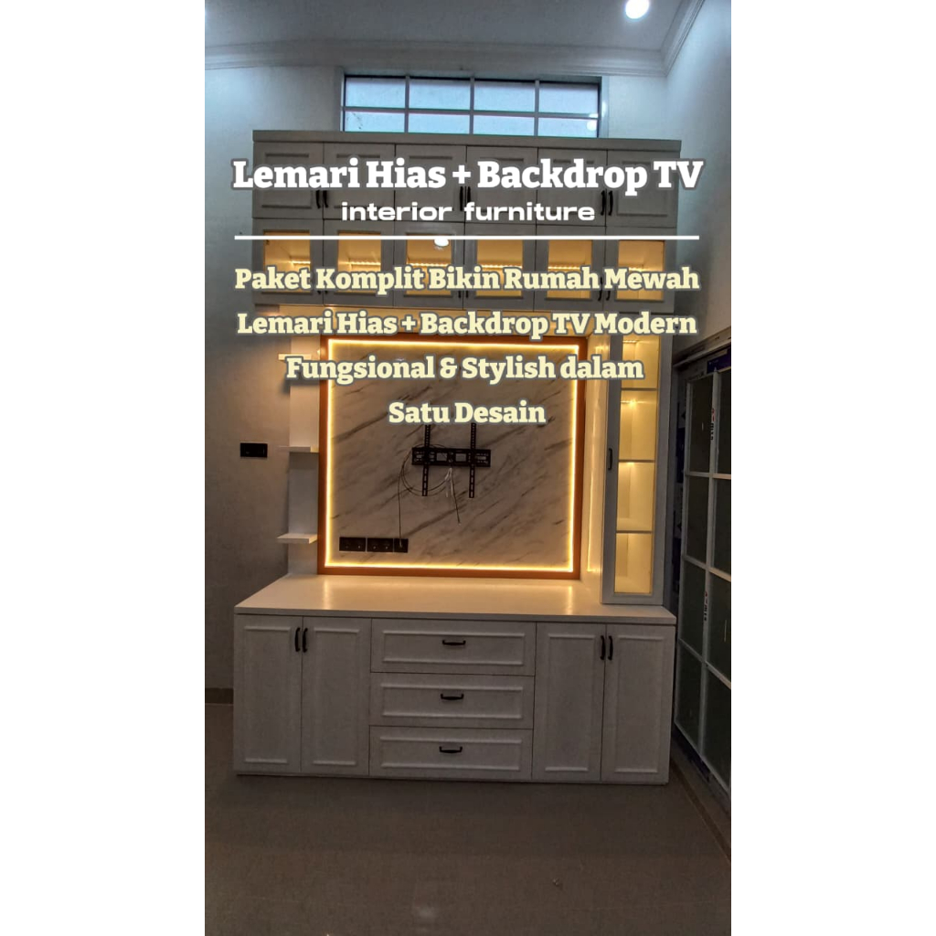 Jual BACKDROP TV+LEMARI HIAS KLASIK/LEMARI PAJANGAN MEWAH/LEMARI CUSTOM ...