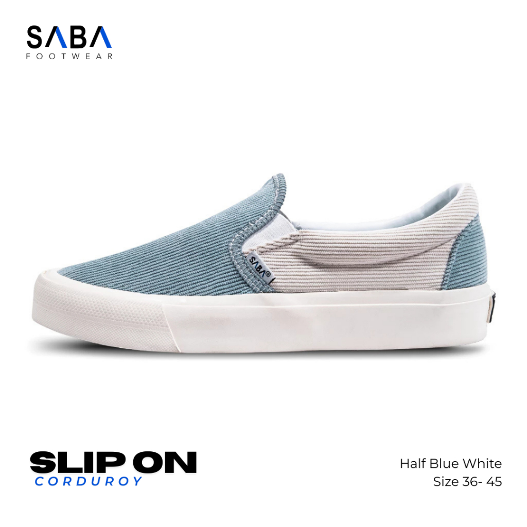Jual SABA Corduroy Slip On Half Blue White - Sepatu Sneakers Casual Pria Wanita CRD | Shopee ...
