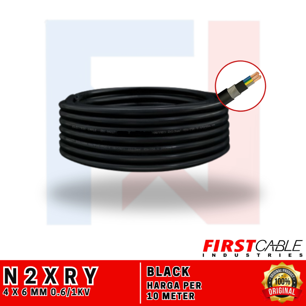 Jual KABEL N2XRY (Cu/XLPE/PVC/SWA/PVC) 4 x 6 mm / 4x6mm 0,6/1kV Black FIRST CABLE - 10 Meter ...