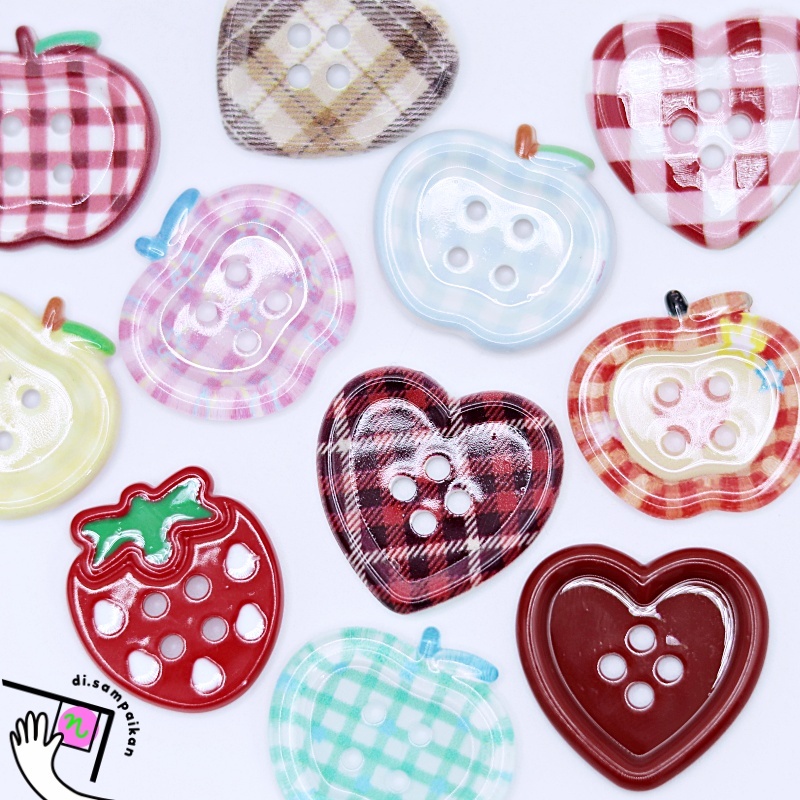 Jual 1pc Kancing Unik Bentuk Apel, Stroberi & Love | Aksesoris Jahit ...