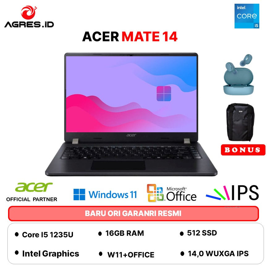Jual ACER MATE 14 I5 1235 16GB 512GB W11+OHS 14.0WUXGA IPS GARANSI RESMI INDONESIA | Shopee ...