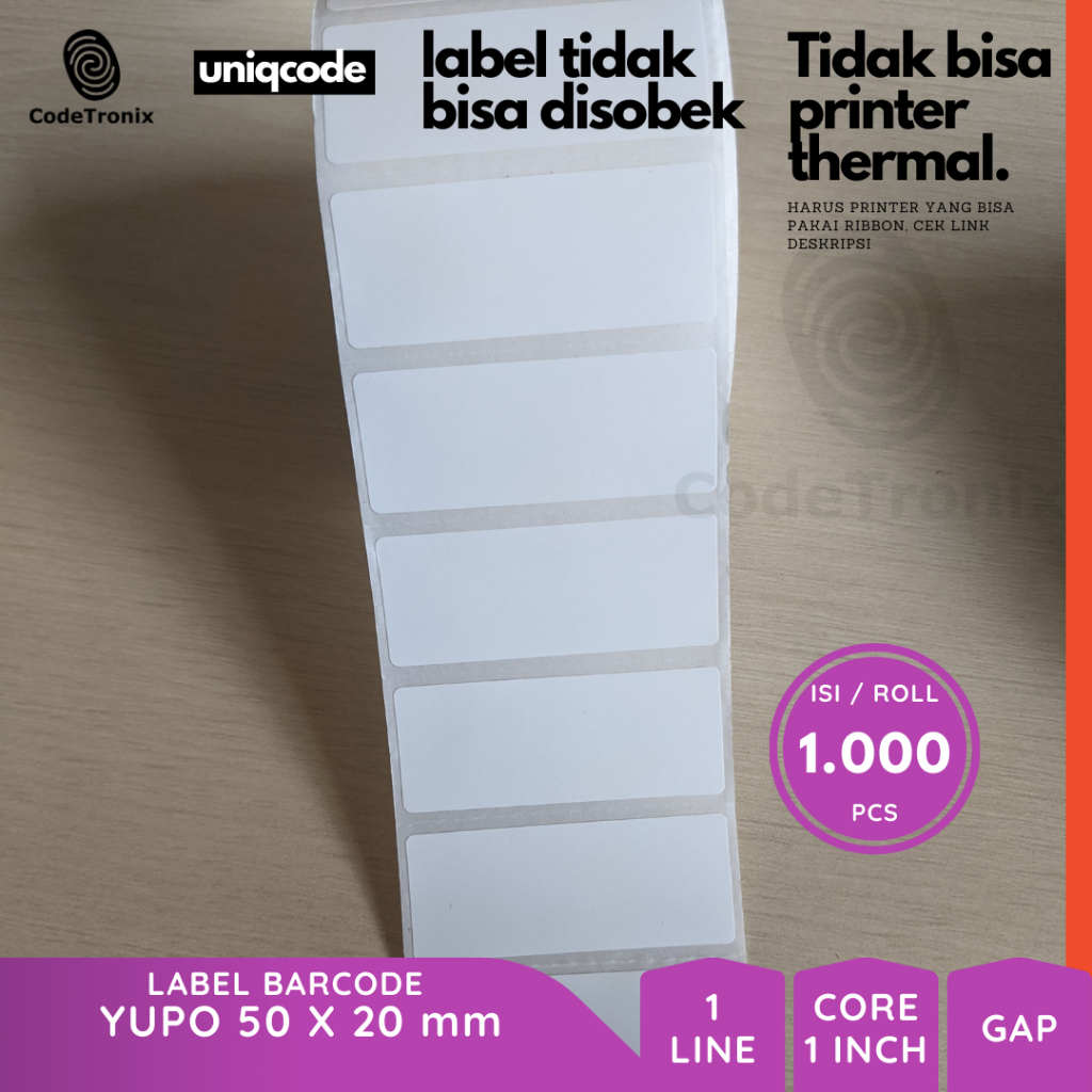 Jual Label Sticker Kertas Yupo 50x20 Vinyl Stiker Barcode Roll 1 Line ...